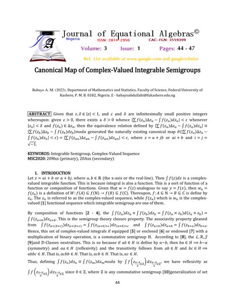 pdf canonical map of complex valued integrable semigroups