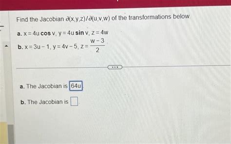 Solved Find The Jacobian X Y Z U V W Of The Chegg