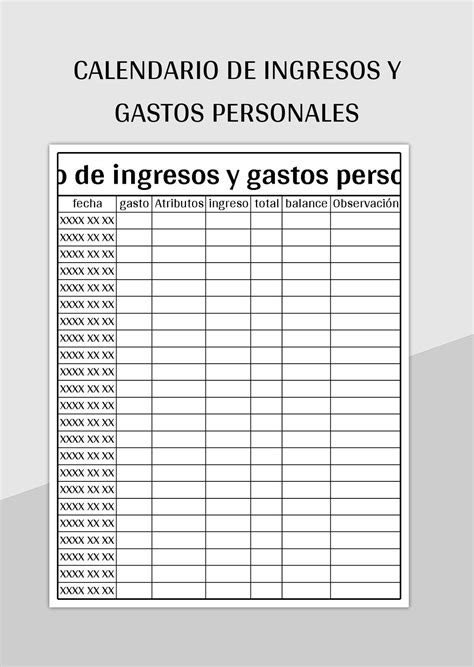 Plantilla De Excel Calendario De Ingresos Y Gastos Personales Y Hoja De