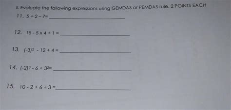 Ii Evaluate The Following Expressions Using Gemdas Or Pemdas Rule