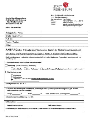 Fillable Online Antrag Auf Erteilung Einer Stadt Regensburg Fax Email