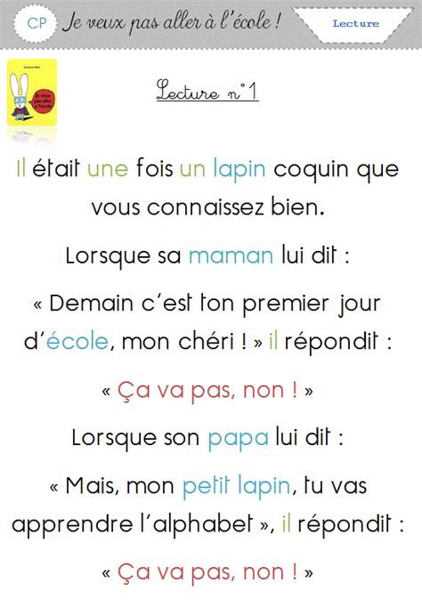 Littérature Lecture CP Je veux pas aller à lécole Orphéecole