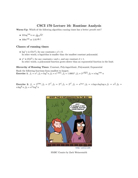 handout 16 runtime analysis csci 170 lecture 16 runtime analysis warm up which of the