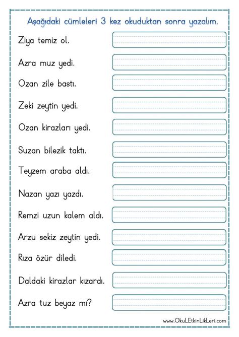 z Sesi Cümle Okuma Yazma Etkinliği OkuL EtkinLikLeri Eğitime Yeni