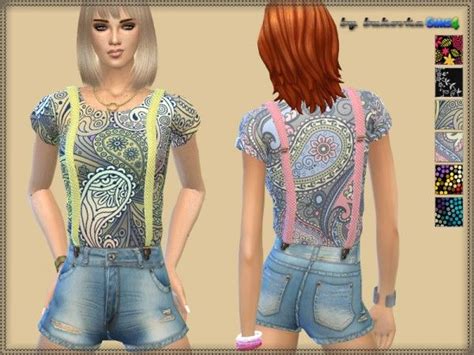 An Image Of A Woman With Short Shorts And A Top That Has Paisley