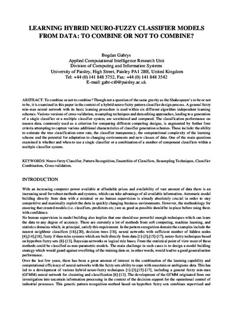 pdf learning hybrid neuro fuzzy classifier models from data to combine or not to combine