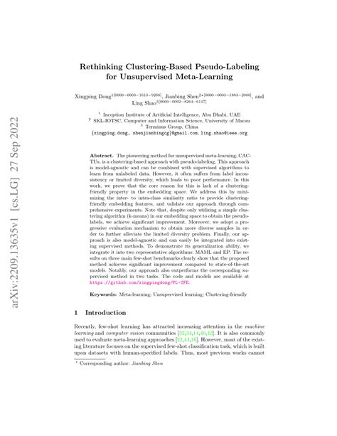 pdf rethinking clustering based pseudo labeling for unsupervised meta learning