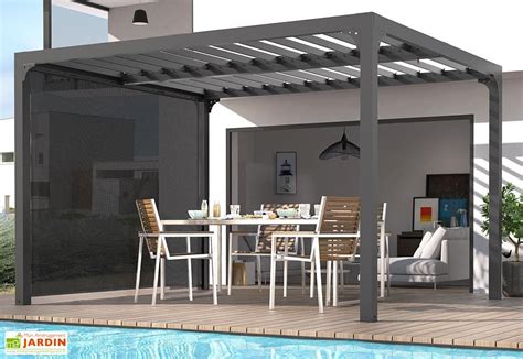 Pergola bioclimatique autoportée lames orientables 11 m² rideau store