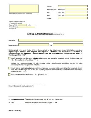 Ausfüllbar Online zuv uni freiburg Antrag auf Schichtzulage zuvuni