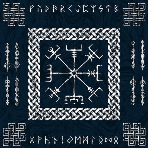 Premium Vector Blue Vegvisir Viking Scandinavian Symbols Background