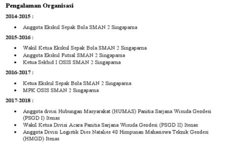 Contoh Pengalaman Organisasi Di Cv Lamaran Imagesee
