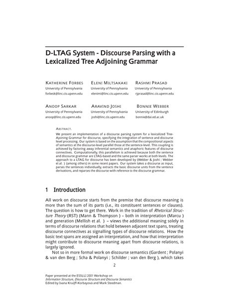pdf d ltag system discourse parsing with a lexicalized tree adjoining grammar