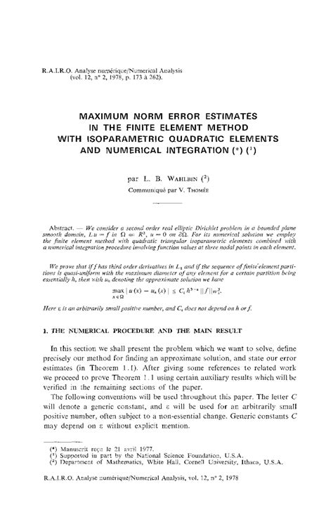 maximum norm error estimates in the finite element method with isoparametric quadratic elements