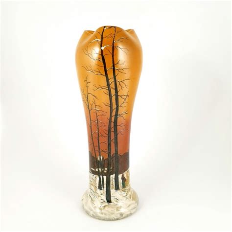 Jugendstil Grosse Glas Vase Mit Winterlandschaft Legras Cie