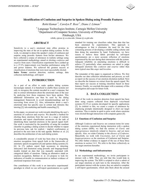 pdf identification of confusion and surprise in spoken dialog using prosodic features