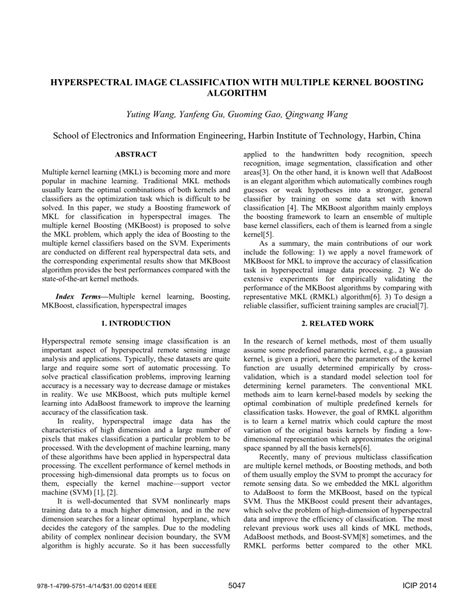 pdf hyperspectral image classification with multiple kernel boosting algorithm