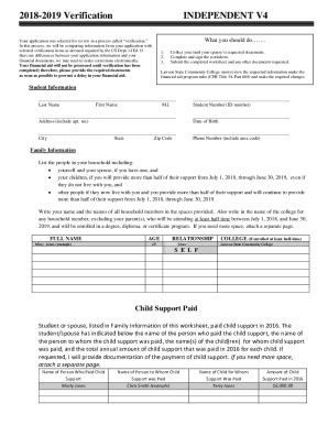 Fillable Online 20182019 Verification Worksheet Group V4 Fax Email