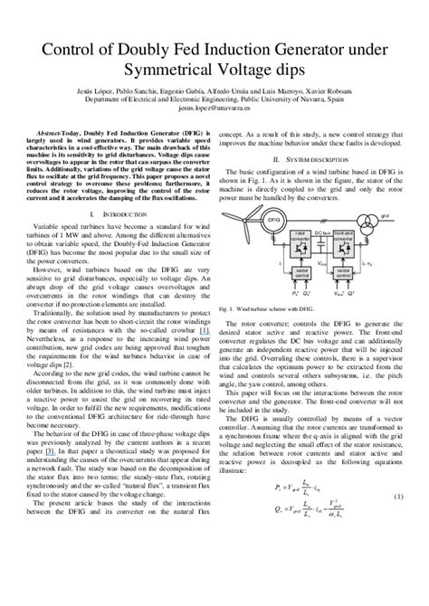 pdf control of doubly fed induction generator under symmetrical voltage dips jesus lopez