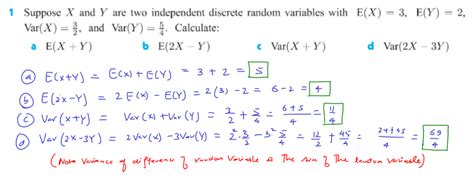 expectation and variance of linear combination of random variables sumant s 1 page of math