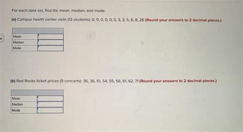 solved for each data set find the mean median and mode