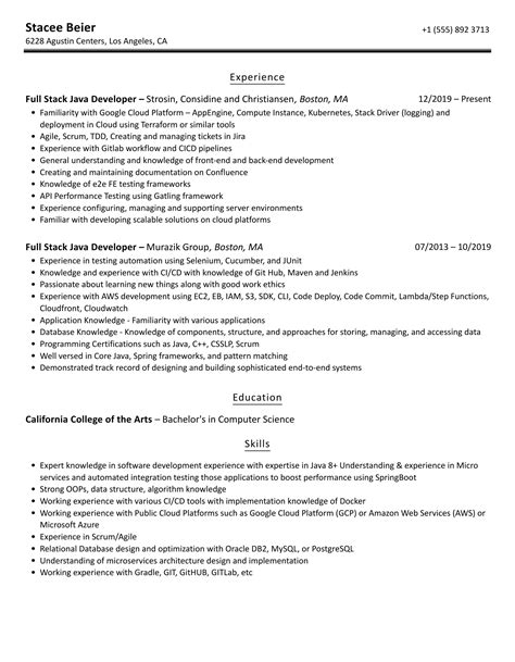 full stack java developer resume samples velvet jobs