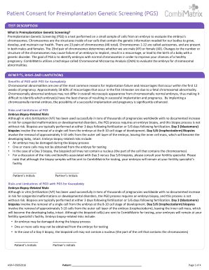 Fillable Online Patient Consent For Preimplantation Genetic Screening