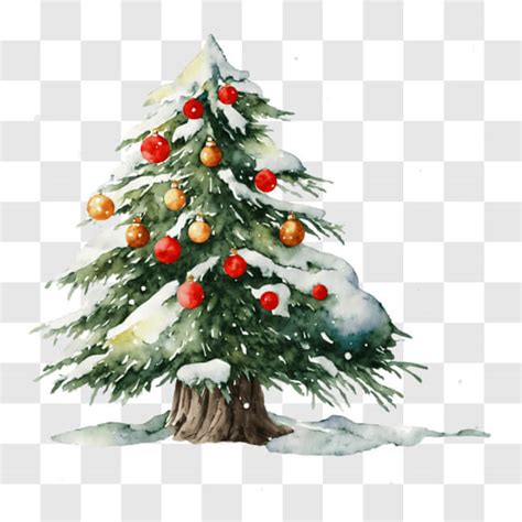 Descarga Festivo árbol de Navidad acuarela con adornos rojos y dorados