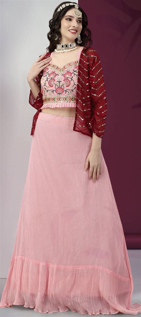 Engagement Party Wear Reception Pink And Majenta Color Georgette