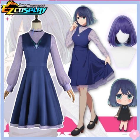Oshi No Ko Kurokawa Akane Cosplay Costume Wig Anime Blue Uniform Dress
