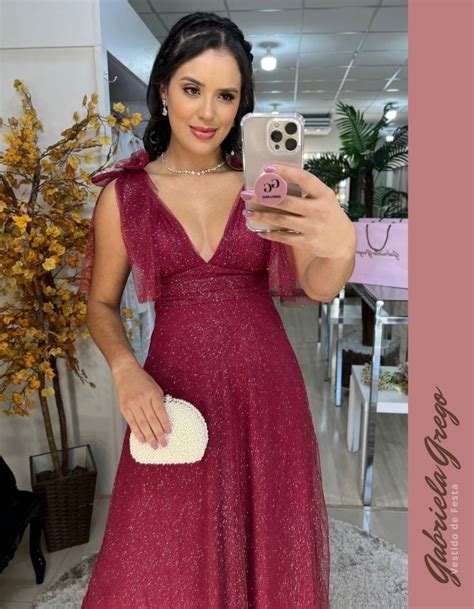 Vestido Longo Azul Marinho em Tule de Brilho e Laço no Ombro