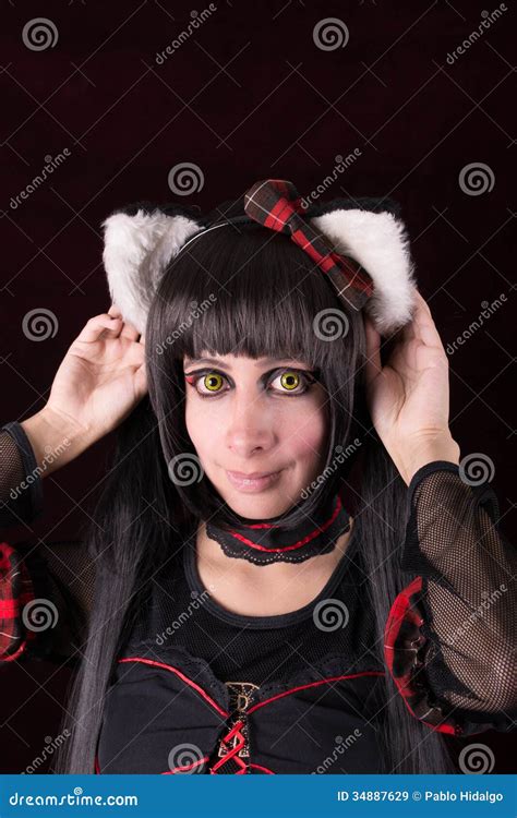 Viktorianische Katzenfrau Mit Grünen Augen über Weinlese Stockbild Bild Von Wäsche Schätzchen