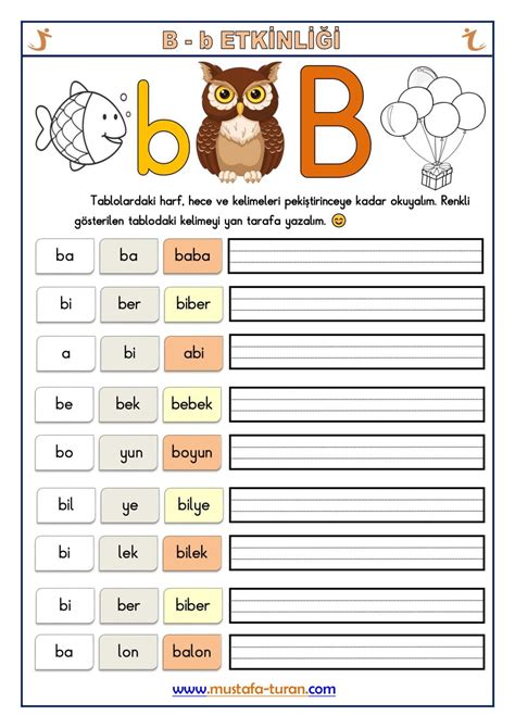 B b Sesi İlk Okuma Yazma Etkinlikleri