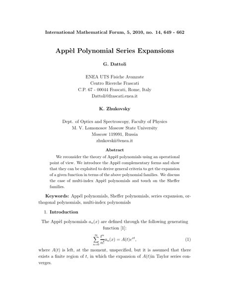 pdf appell polynomial series expansions