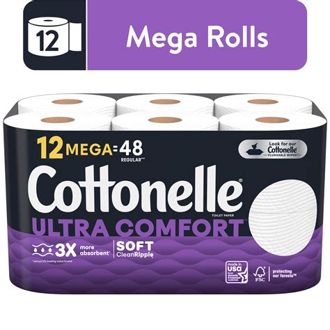 Cottonelle Ultra Comfort Toilet Paper 12 Mega Rolls 268 Sheets Per
