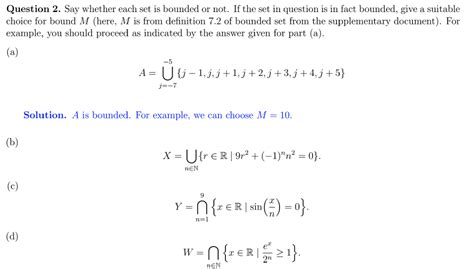 solved question 2 say whether each set is bounded or not