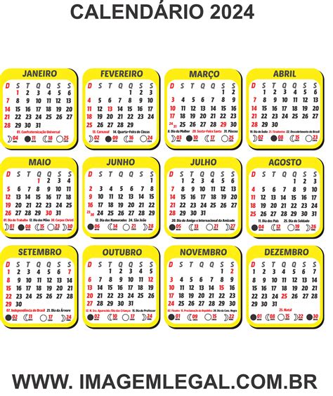 Calendário 2024 Amarelo PNG Imagem Legal