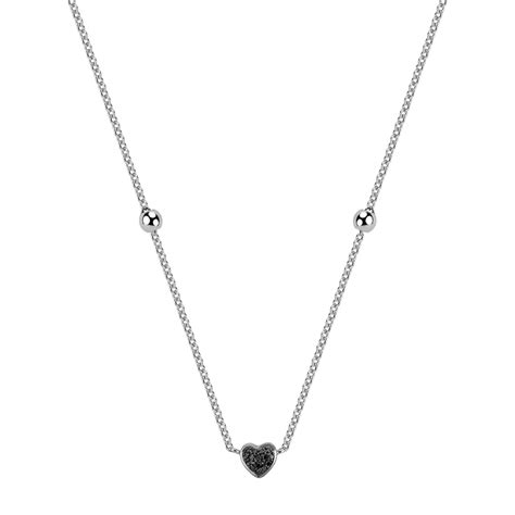 Náhrdelník s černými a bílými diamanty Tender Heart ALOve