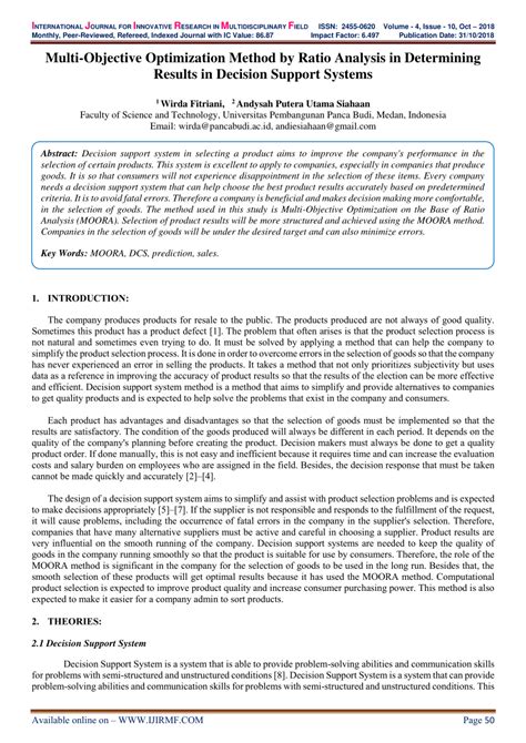 pdf multi objective optimization method by ratio analysis in determining results in decision