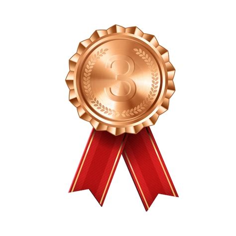 Premium Vector Realistic Bronze Award Medal With Red Ribbons Engraved