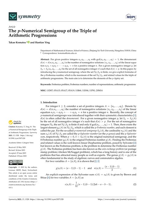 pdf the p numerical semigroup of the triple of arithmetic progressions