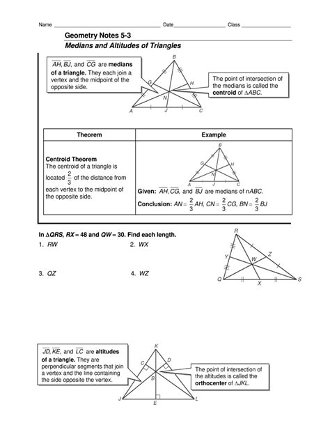 Fillable Online Geometry Notes 5 3 Medians And Altitudes Of Triangles