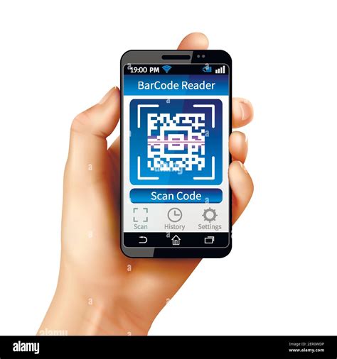 Hand Holding Smart Phone With Scanning Of Qr Code On Screen Realistic