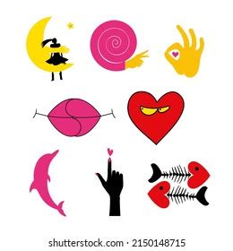 Paquete De Stickers De Graciosos Personajes Vector De Stock Libre De