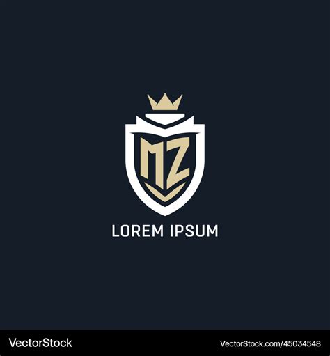Initial Letter Mz Shield And Crown Logo Style Vector Image