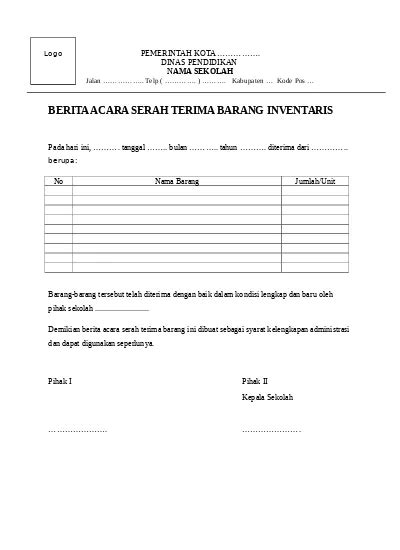 Detail Contoh Surat Penghapusan Barang Inventaris Sekolah Koleksi Nomer 6