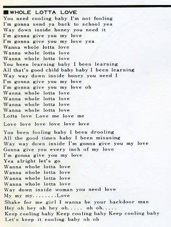 Whole Lotta Love Led Zeppelin Led Zeppelin Lyrics Great Song Lyrics
