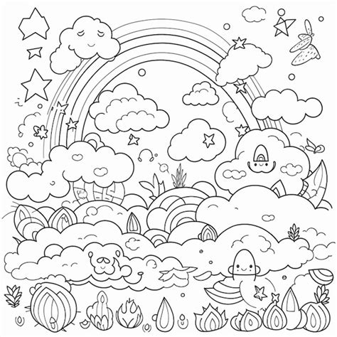 Une Page De Coloriage Avec Un Arc En Ciel Et Des Nuages Dans Le Ciel Ai