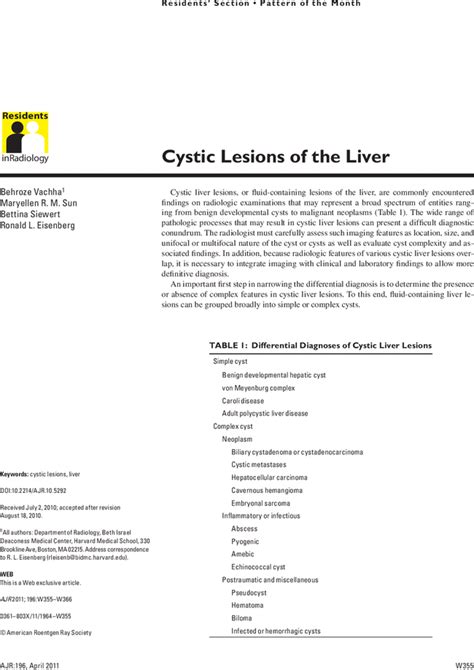 Cystic Lesions Of The Liver Ajr