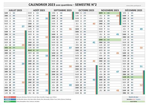 Calendrier semestriel 2023 à consulter télécharger en pdf et imprimer