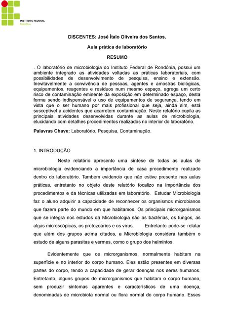 Relatorio De Aulas Praticas Em Laboratorio Braincp